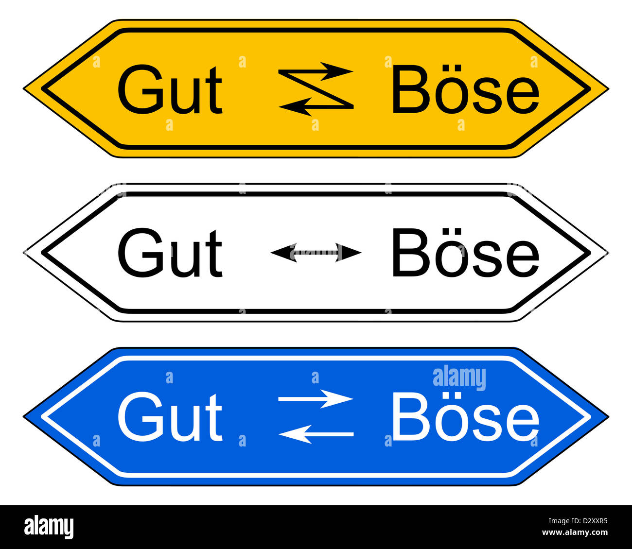 Direction sign good and evil Stock Photo - Alamy