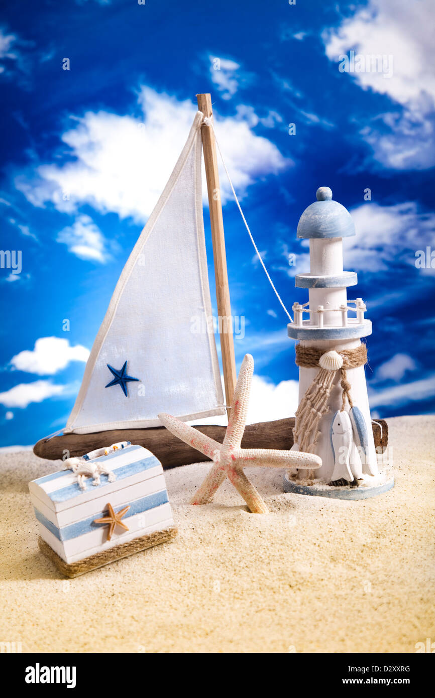 Summer Beach, Sailboat, Lighthouse concept Stock Photo - Alamy