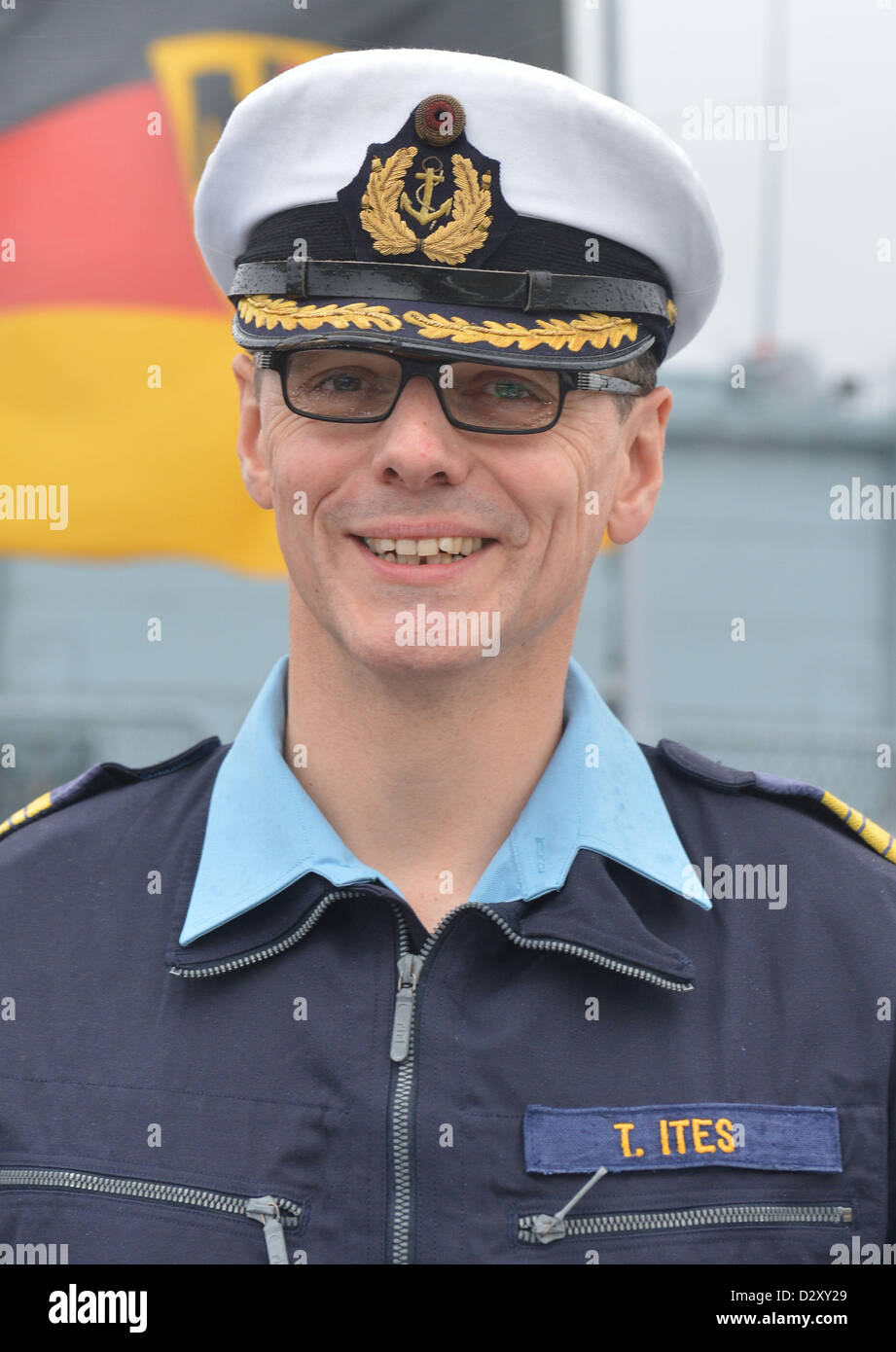 Frigate captain Torsten Ites smiles before the frigate "Emden" leaves ...