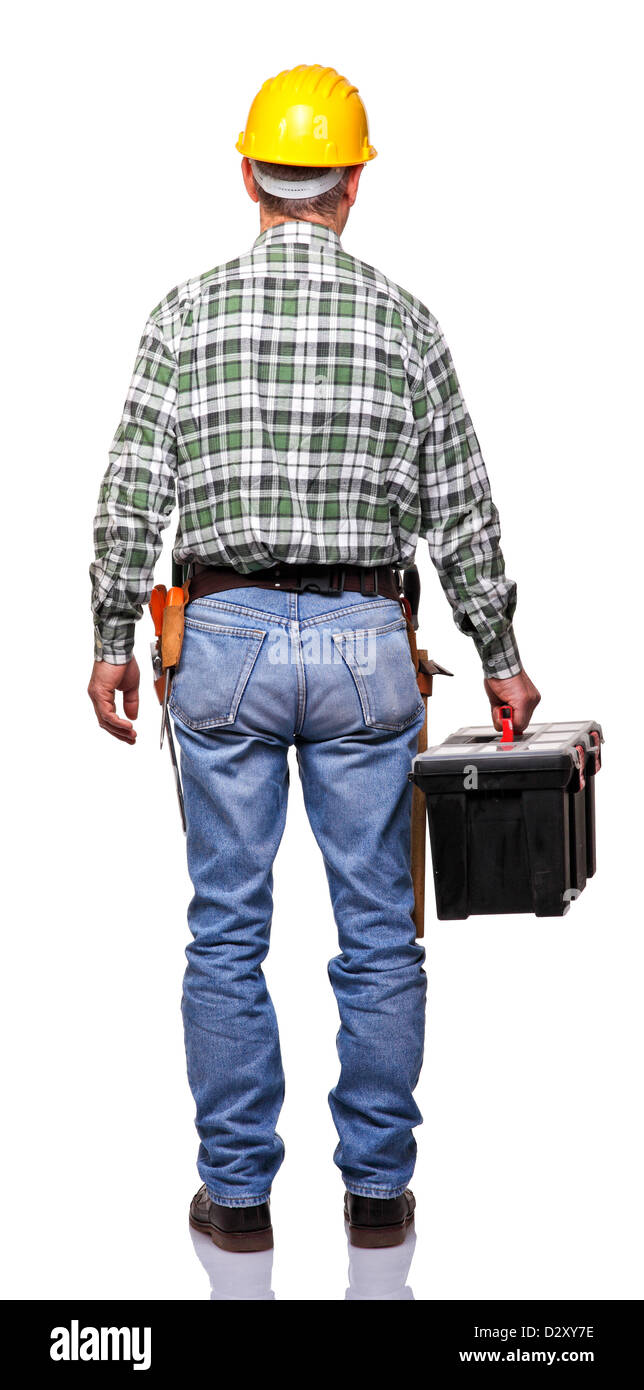 portrait of senior handyman isolated on white background Stock Photo ...