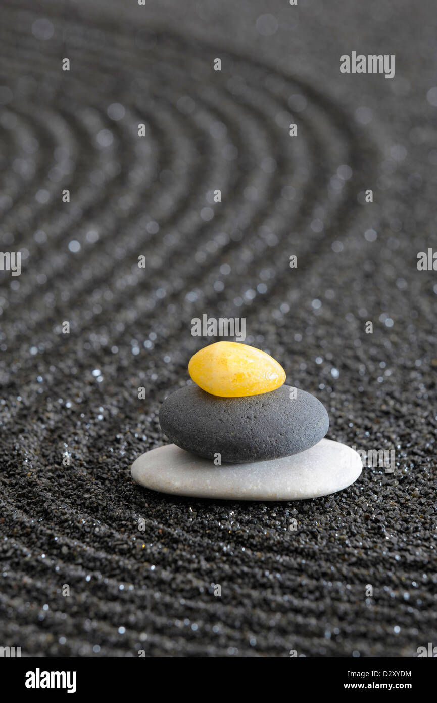 zen Japan garden in black sand Stock Photo - Alamy