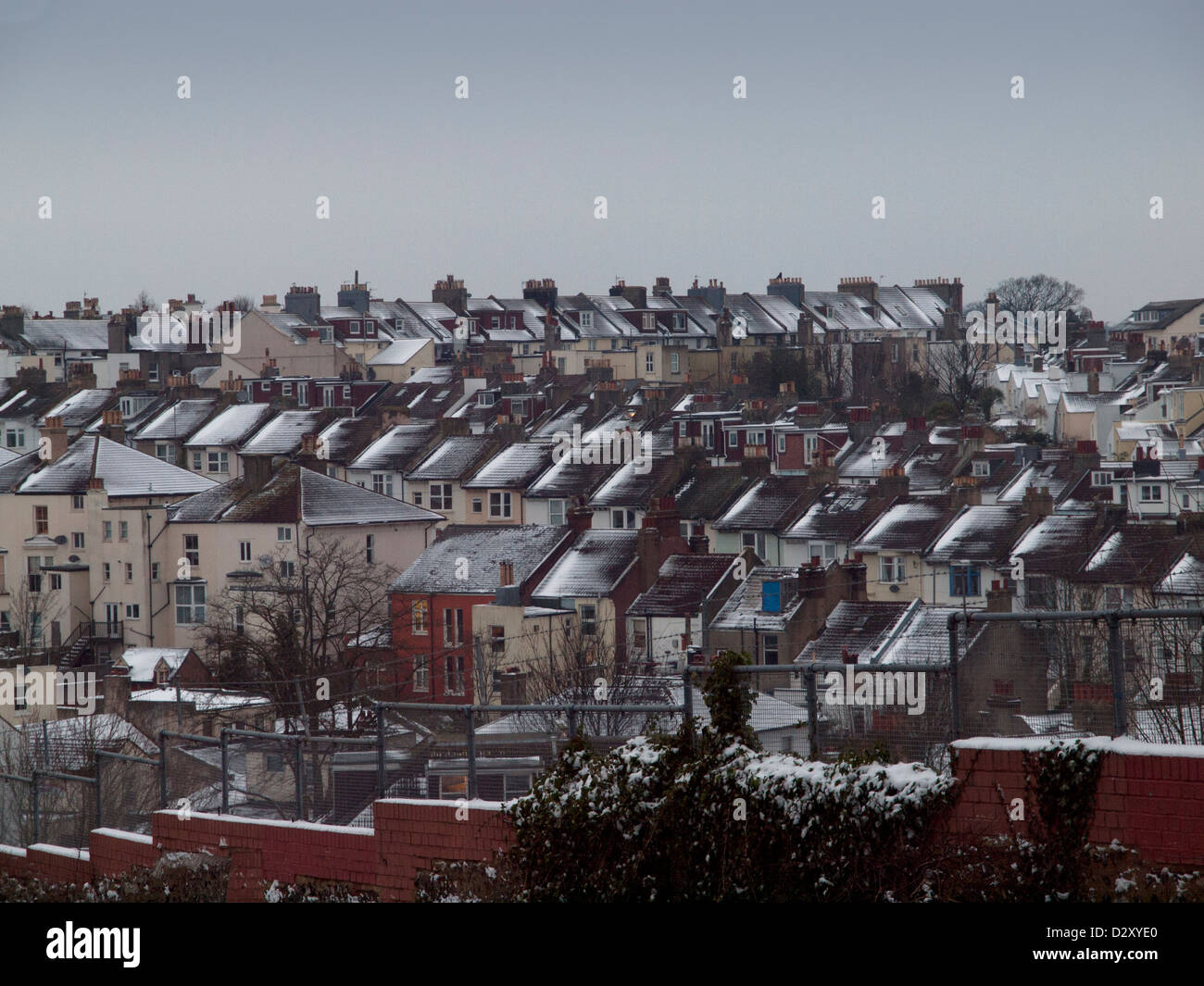 The roof tops of Brighton covered in snow on a winter's day Stock Photo ...