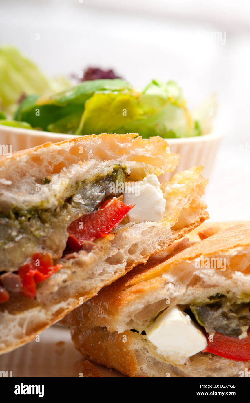 Italian ciabatta panini sandwichwith with vegetable and feta cheese ...