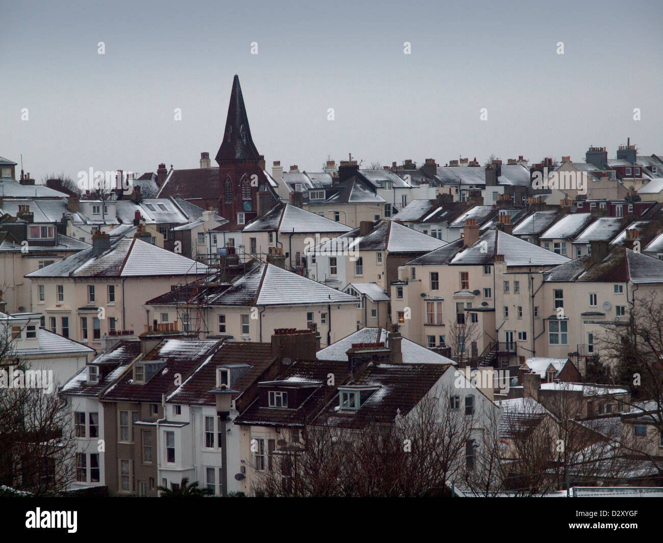 The roof tops of Brighton covered in snow on a winter's day Stock Photo ...