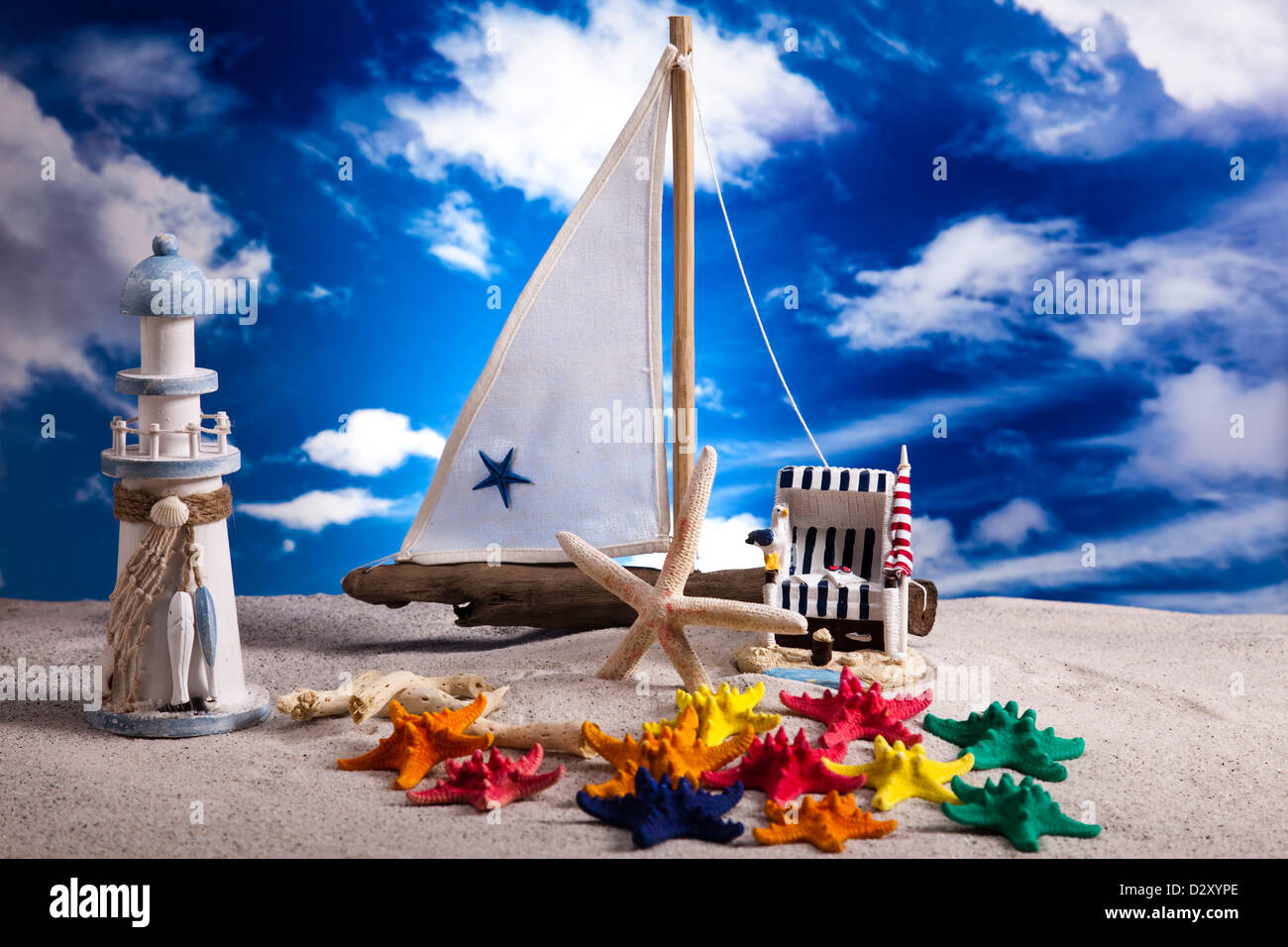 Summer Beach, Sailboat, Lighthouse concept Stock Photo - Alamy