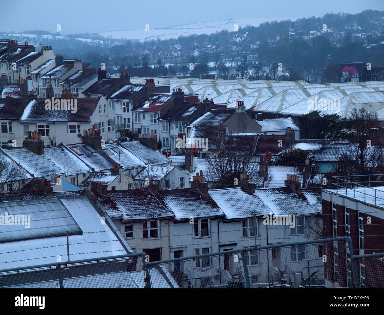 The roof tops of Brighton covered in snow on a winter's day Stock Photo ...