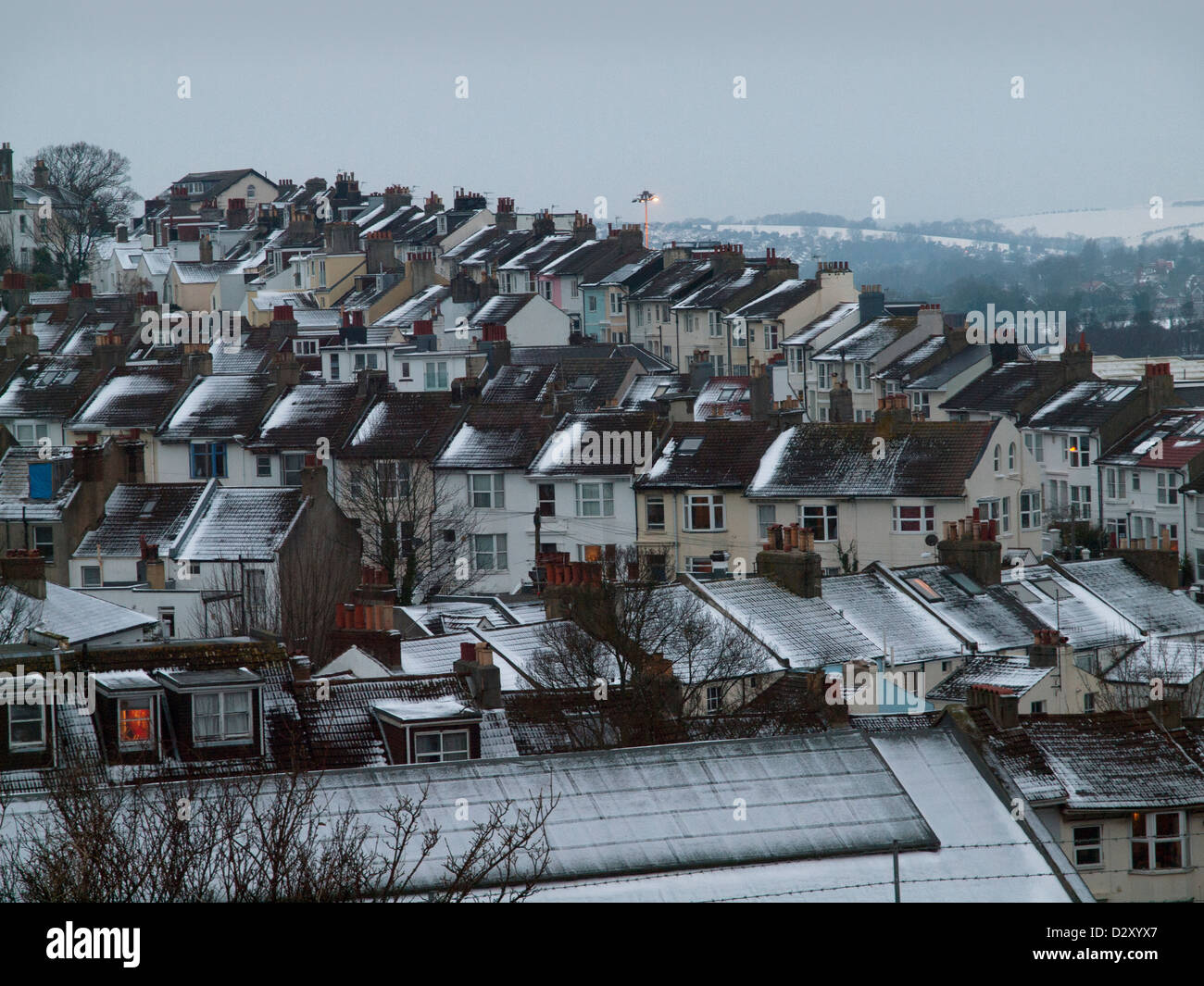The roof tops of Brighton covered in snow on a winter's day Stock Photo ...