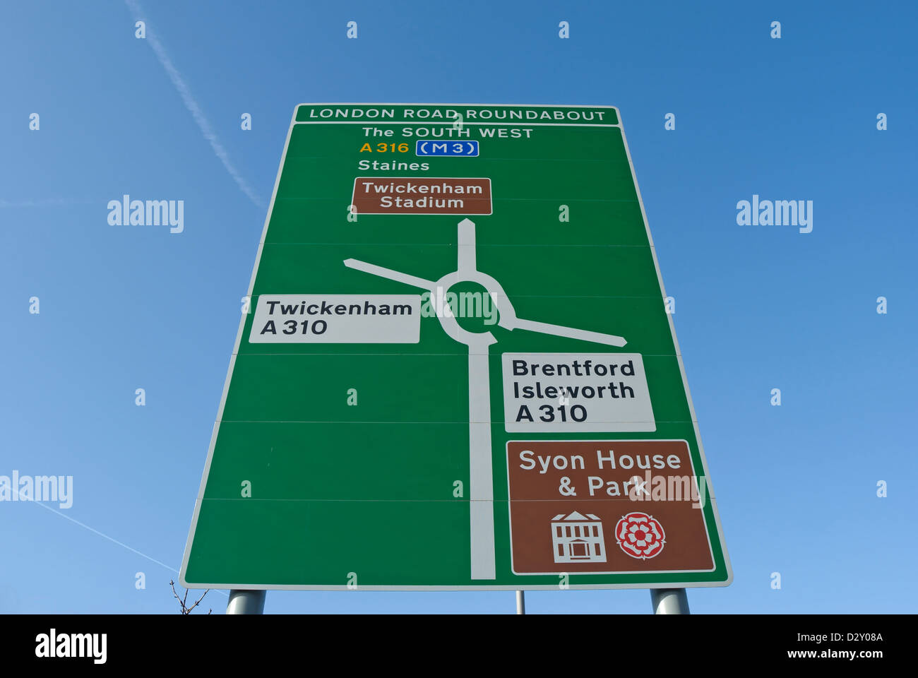 british road sign giving directions from a roundabout in southwest ...