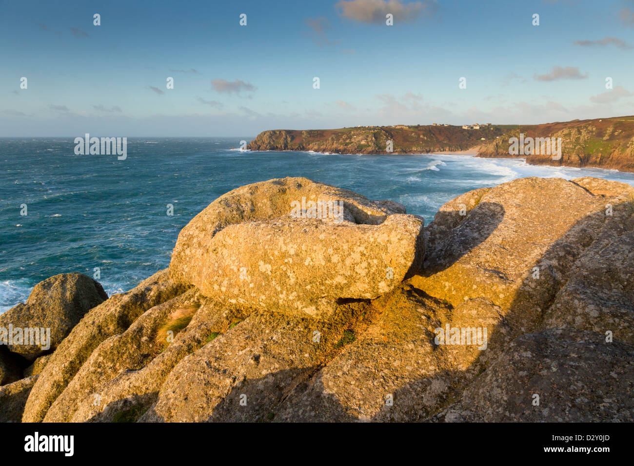 Logan Rock; Looking to Porthcurno; Cornwall; UK Stock Photo - Alamy
