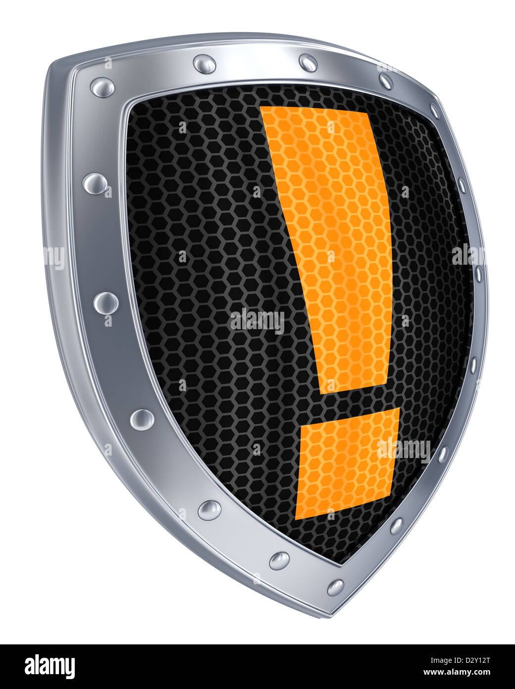 Iron shield, alert symbol (done in 3d Stock Photo - Alamy