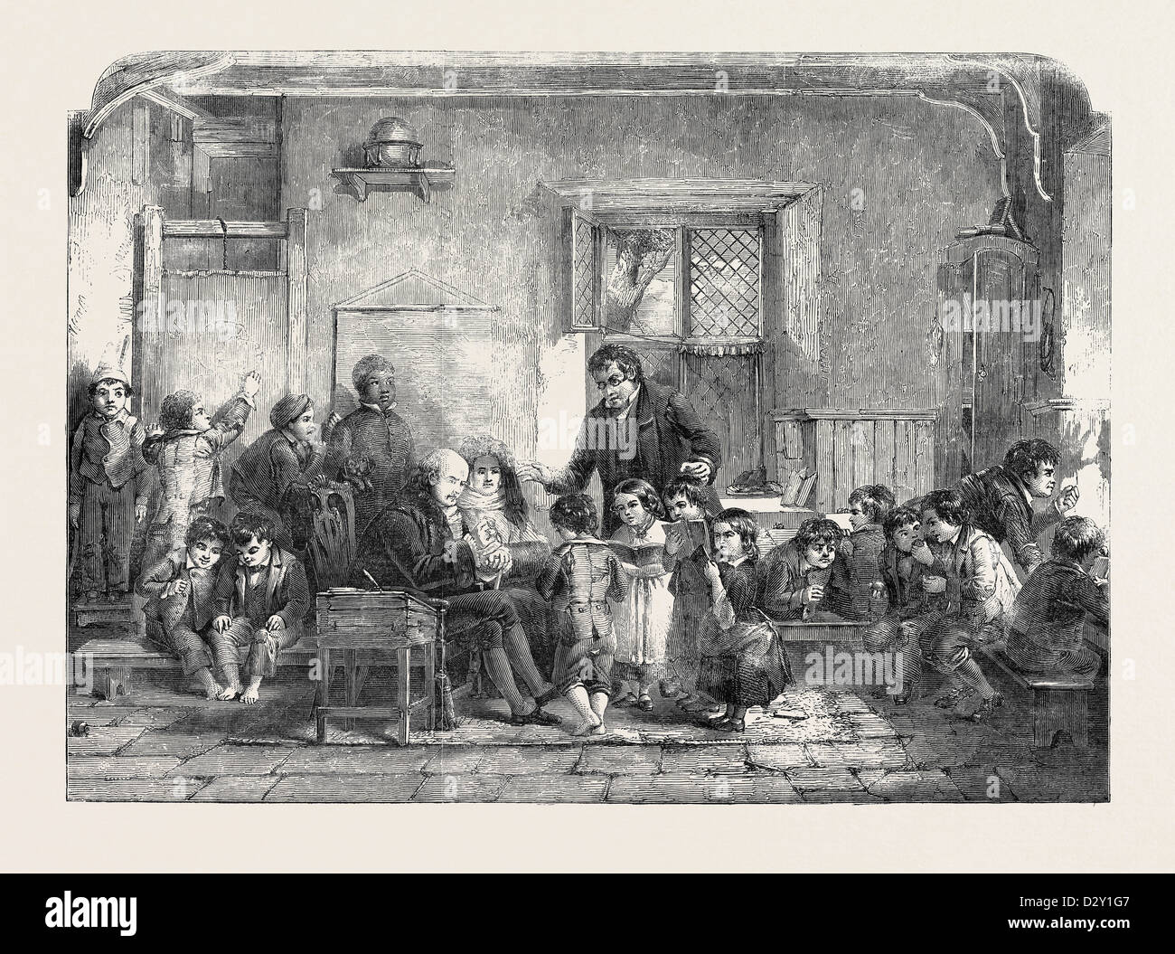 PATRON AND PATRONESS'S VISIT TO THE VILLAGE SCHOOL BY T. FAED Stock ...