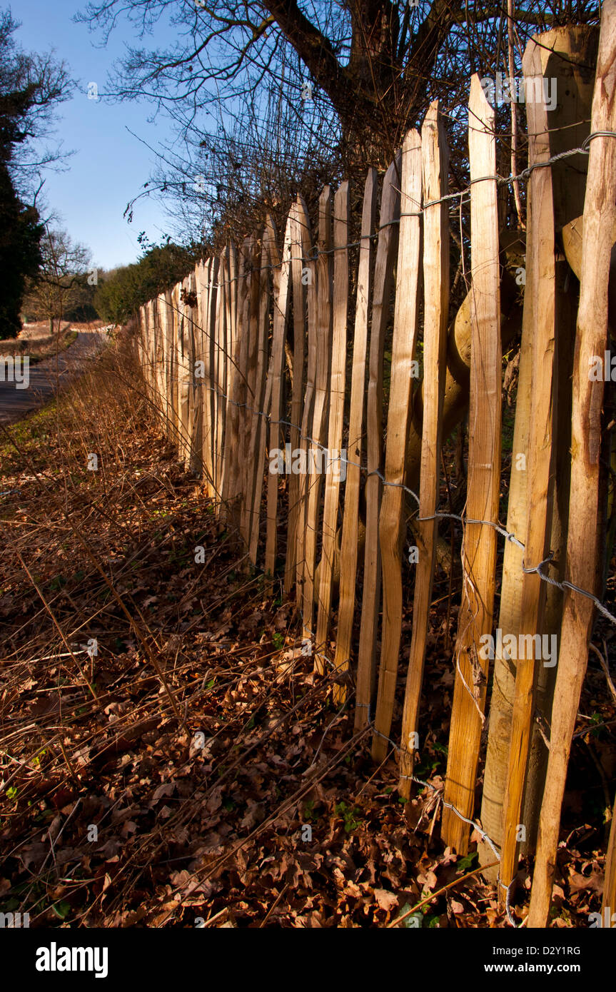 Chestnut Paling stick and wire fencing Stock Photo - Alamy