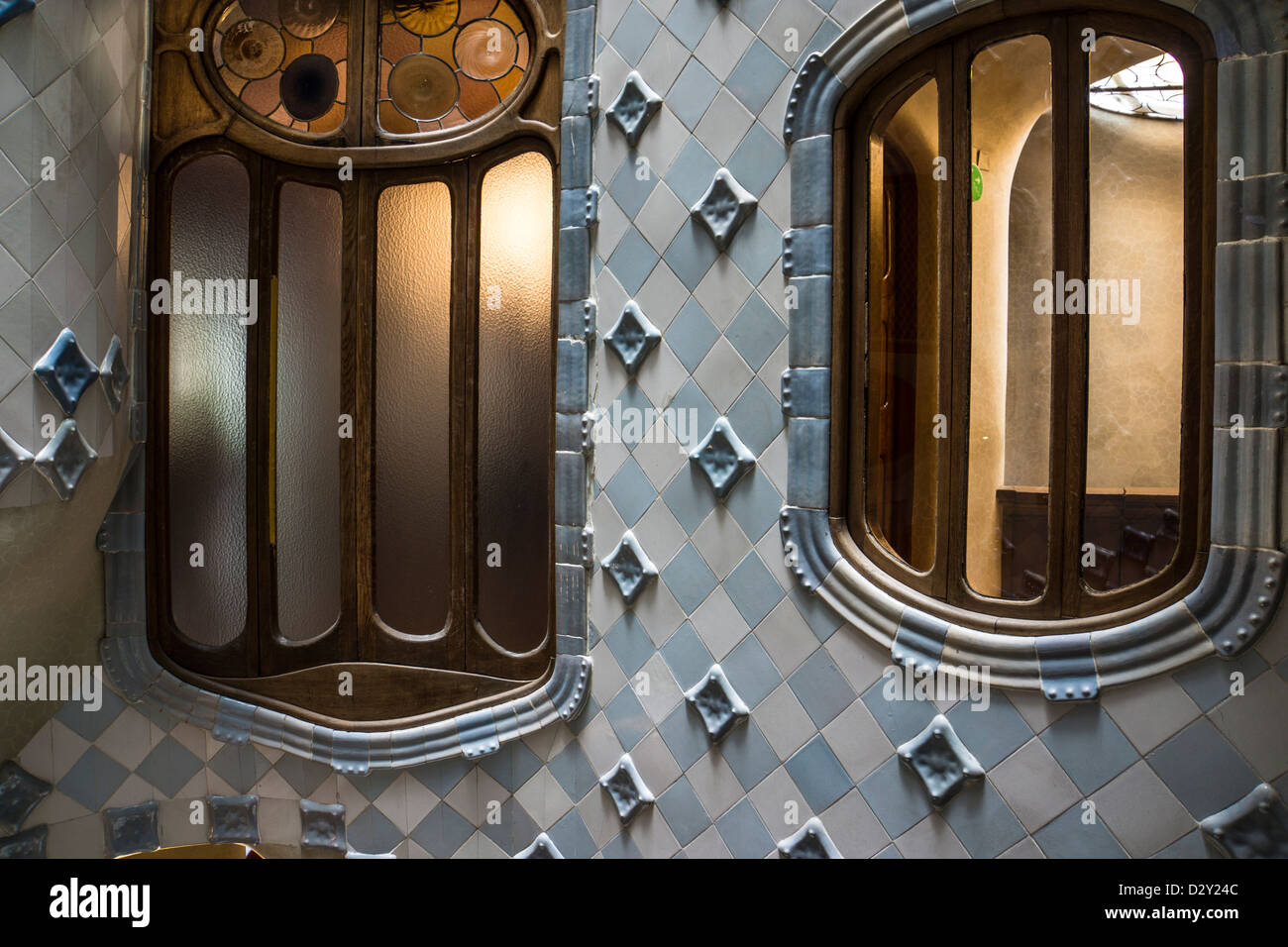 interior windows of building designed by Antonio Gaudi in Barcelona ...