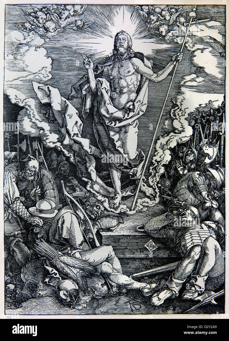 GERMANY - 1928: Lithography of Christ resurrection by Albert Durer ...