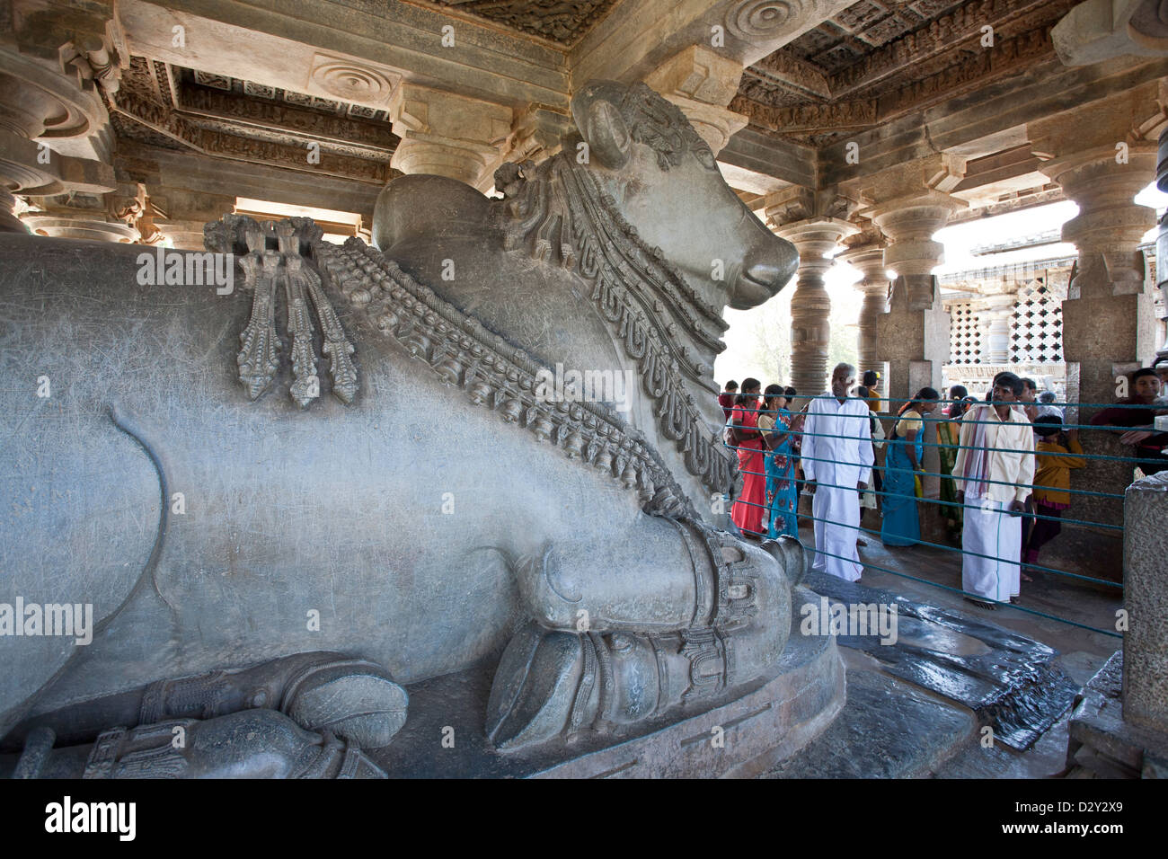 Nandi Bull monolith. Hoysaleswara temple. Halebidu. India Stock Photo ...