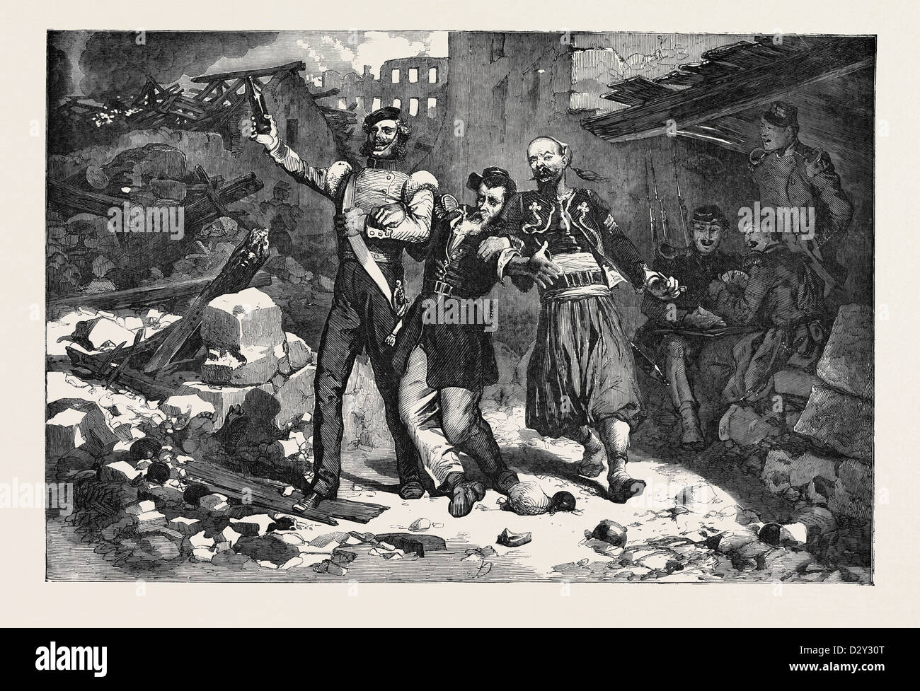 SCENE IN A STREET OF SEBASTOPOL, ALLIED SOLDIERS SINGING "NO MORE ...