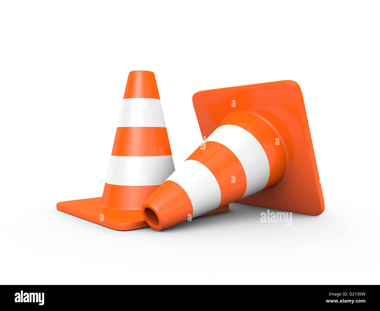 Two traffic cones isolated on white (3D render Stock Photo - Alamy