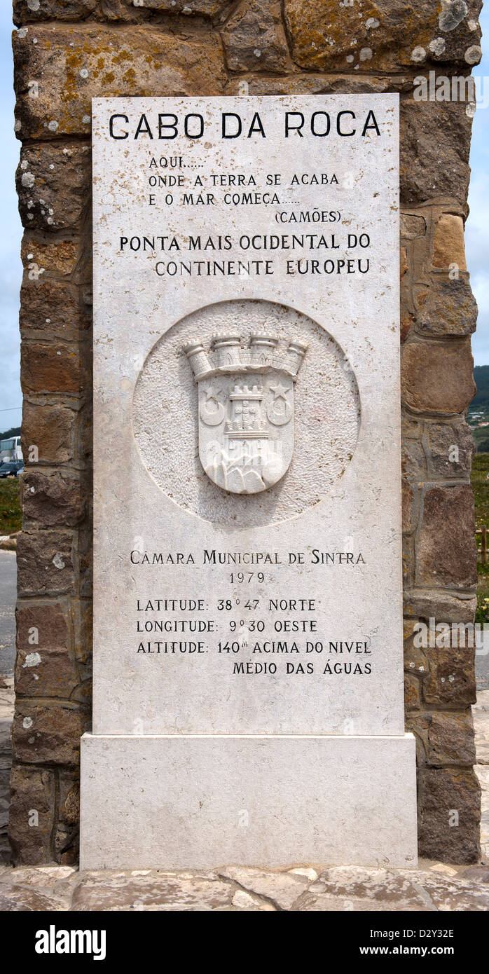 Cabo Da Roca information plaque Stock Photo - Alamy