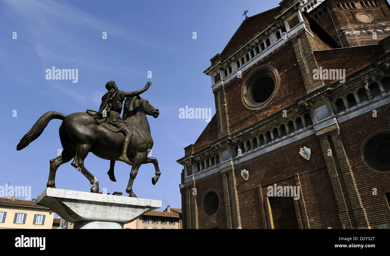 Italy. Pavia. The Regisole (Sun King). Bronze classical equestrian ...