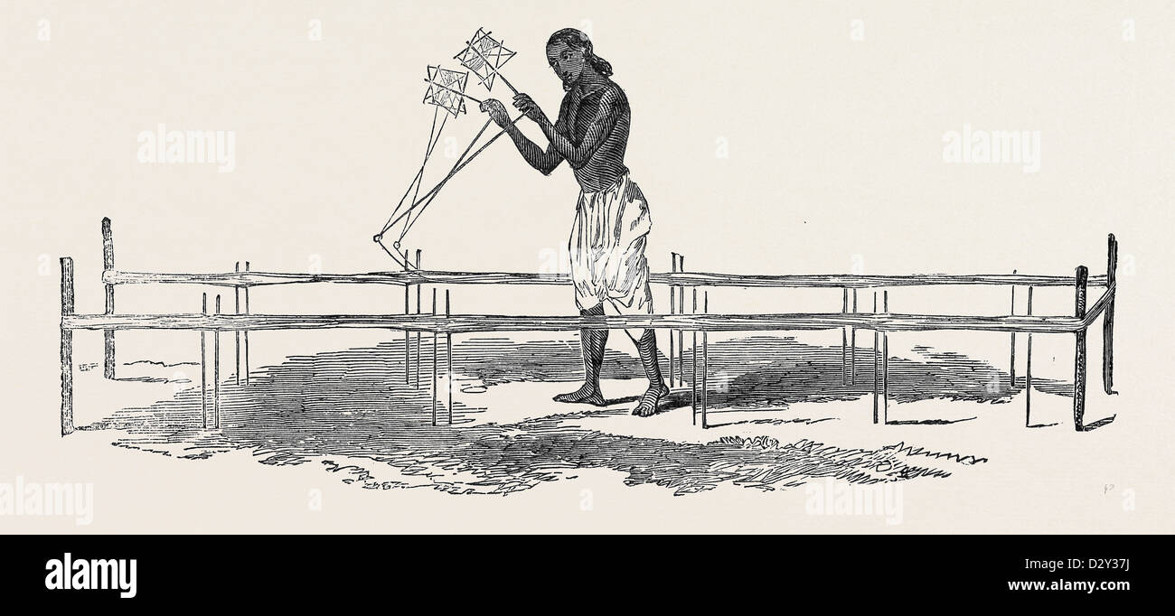 INDIAN COTTON, THE WEBS OF DACCA: WARPING Stock Photo - Alamy