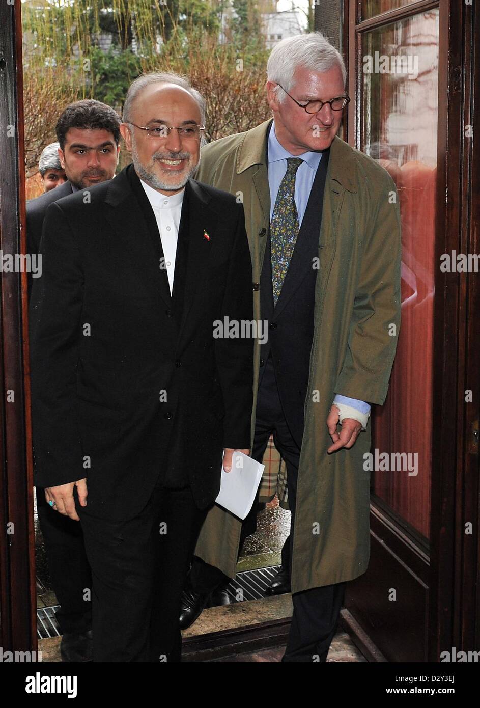 Iranian Foreign Minister Ali Akbar Salehi (L) is greeted by DGAP acting ...