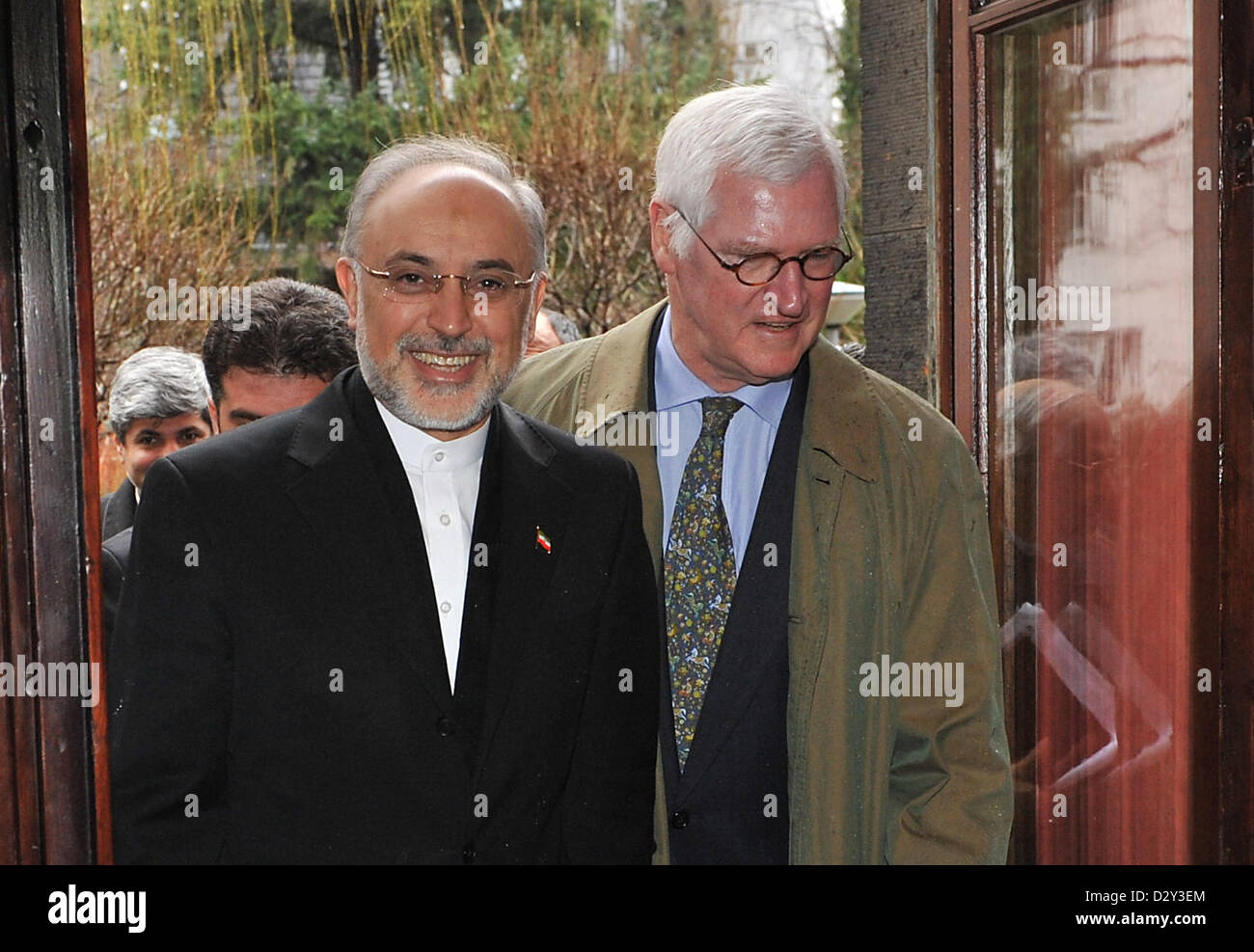 Iranian Foreign Minister Ali Akbar Salehi (L) is greeted by DGAP acting ...