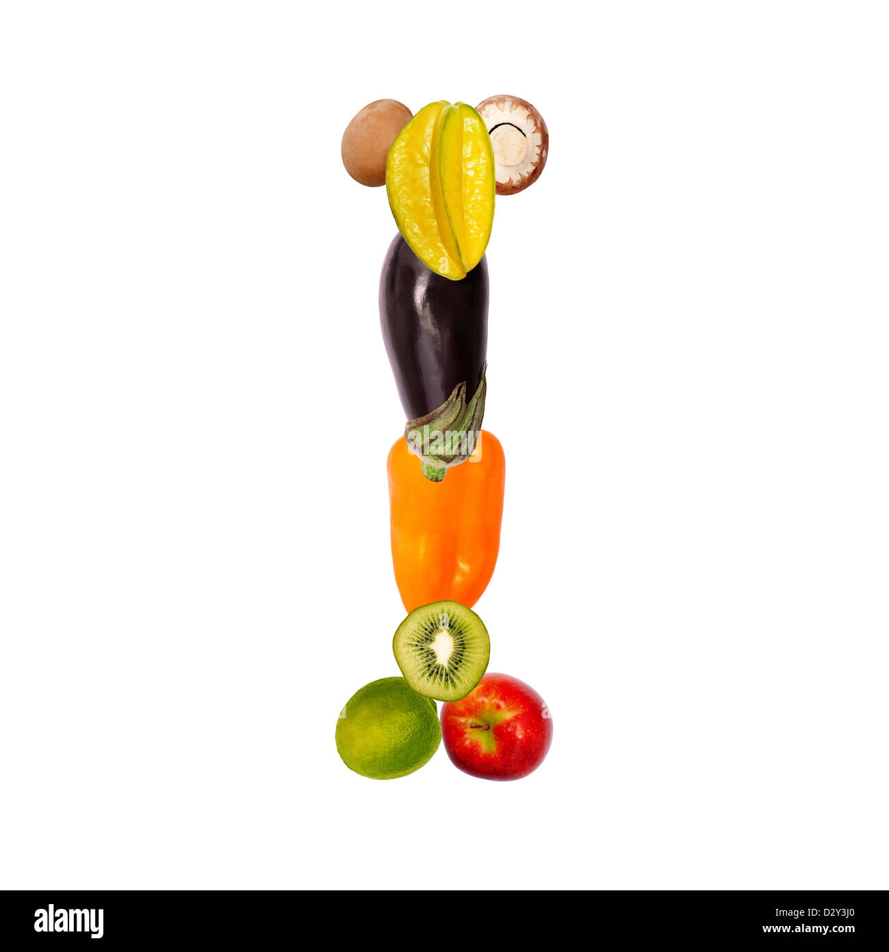 The letter i, builded with various fruits and vegetables, complete font ...