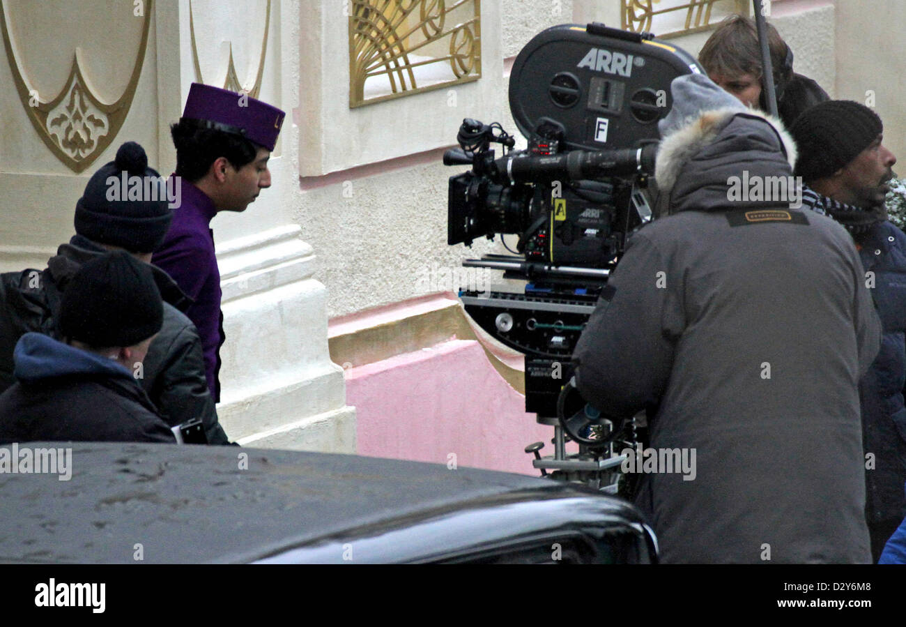 Actor Adrian Quinonez as the lobby boy stands in front of the camera on ...