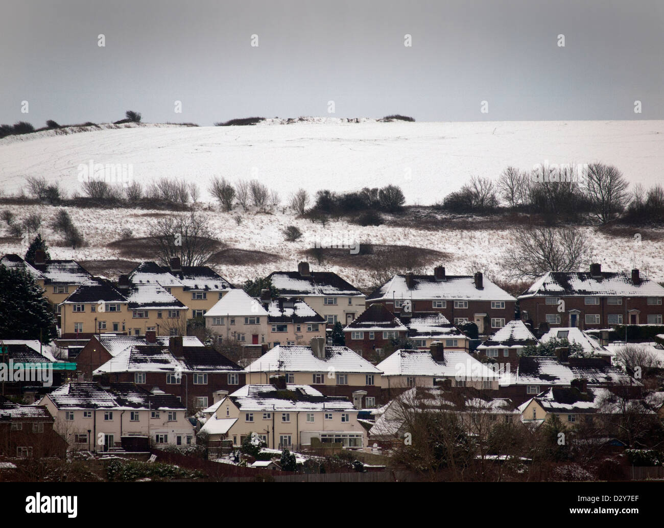 The roof tops of Brighton covered in snow on a winter's day Stock Photo ...