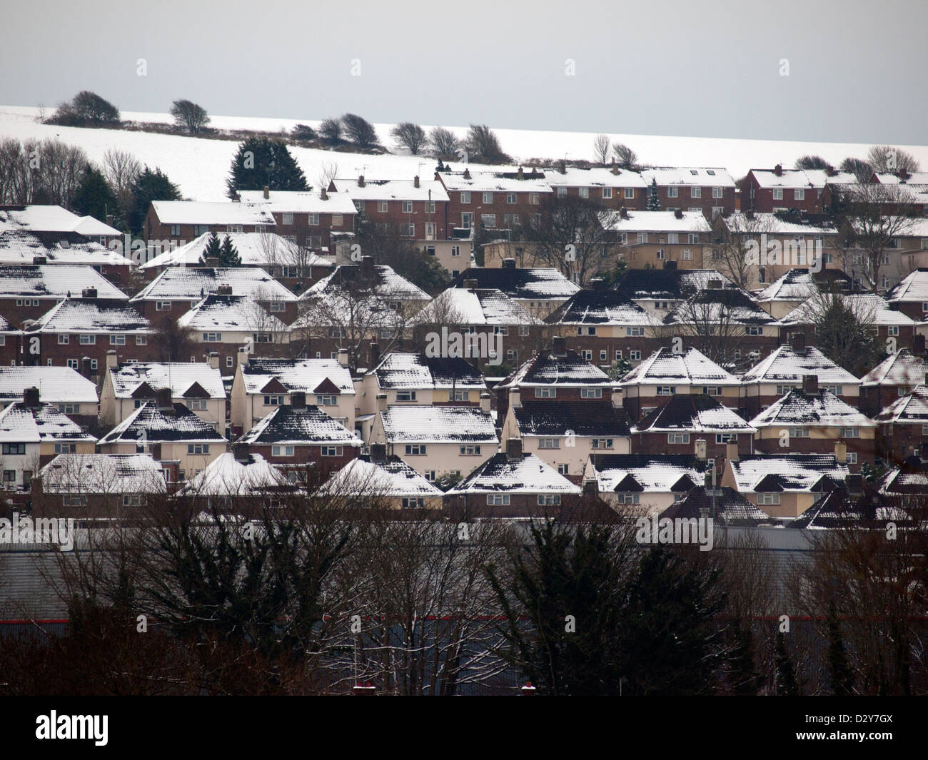 The roof tops of Brighton covered in snow on a winter's day Stock Photo ...