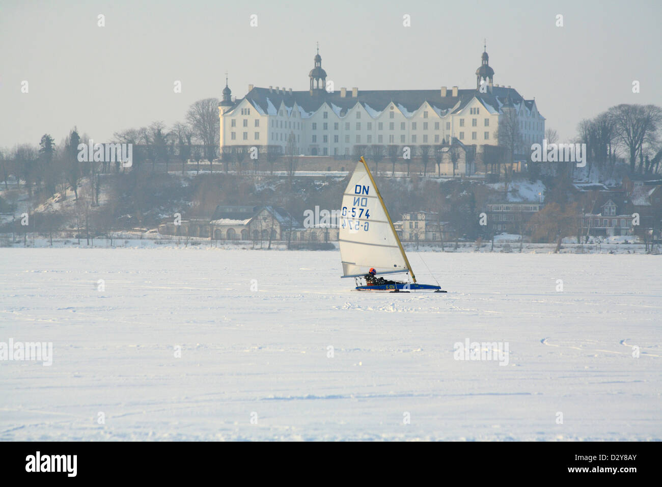 Ploen, Germany, ice sailing on the frozen Great Plön Lake Stock Photo ...