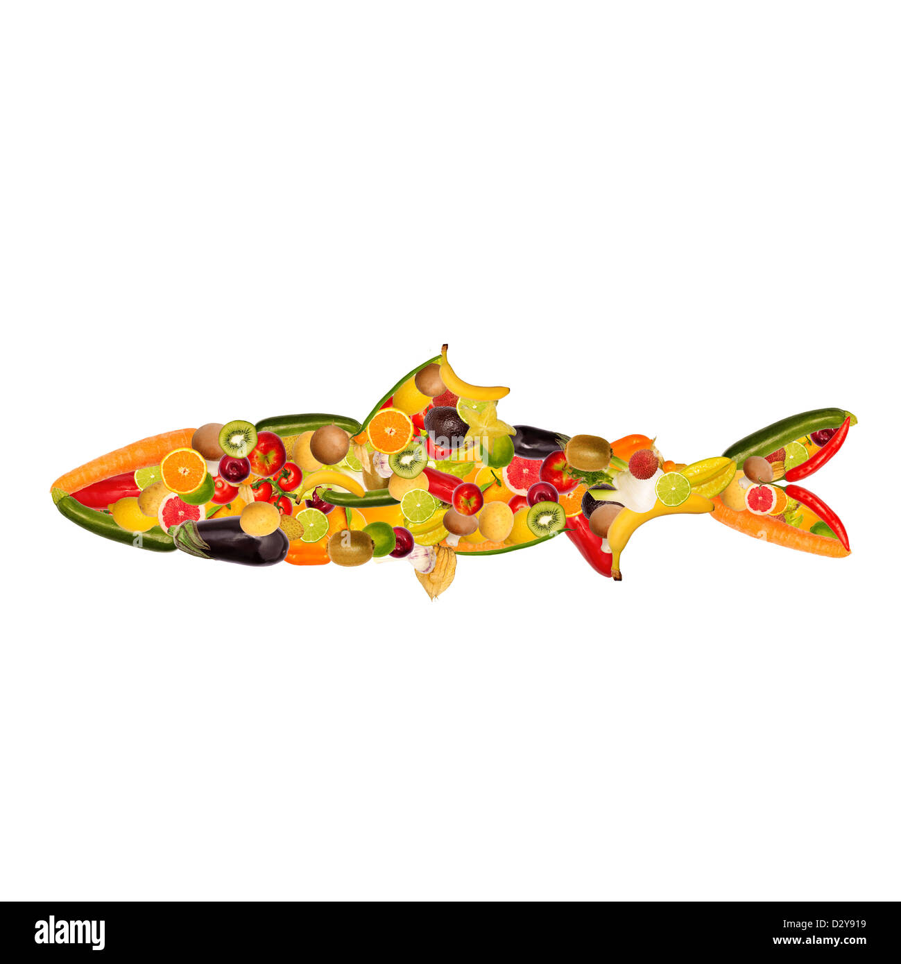 collage of a fish, composed of fruit and vegetables Stock Photo - Alamy