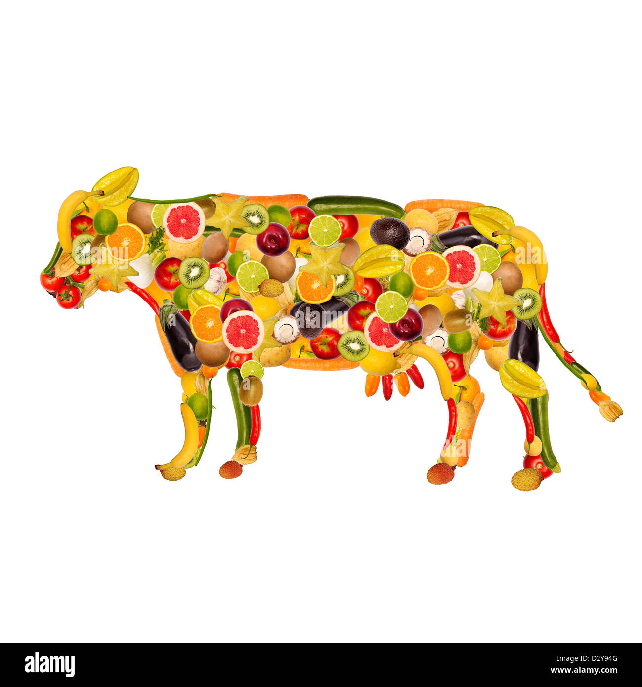 collage of a cow, composed of fruit and vegetables Stock Photo - Alamy