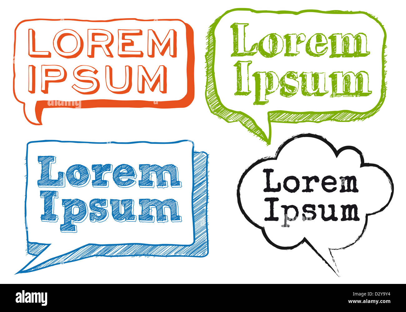 lorem ipsum text in hand-drawn scribble speech bubbles Stock Photo - Alamy