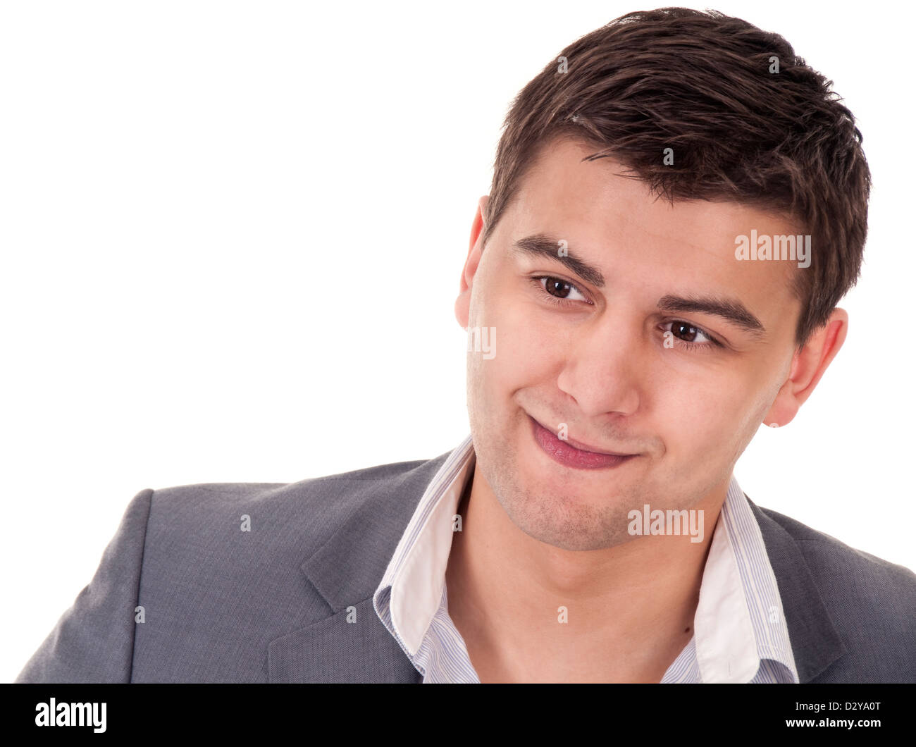 Portrait of Smiling Young Man looking aside isolated on white ...