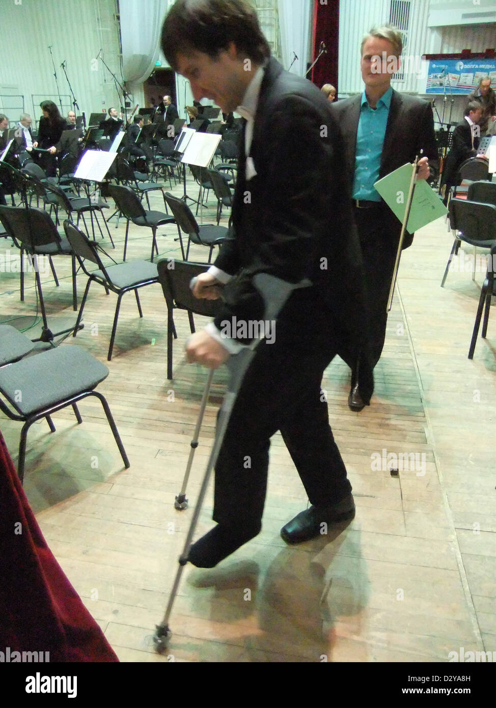 Concert master of the Osnabrueck Orchestra Mihail Mayersky limps off ...