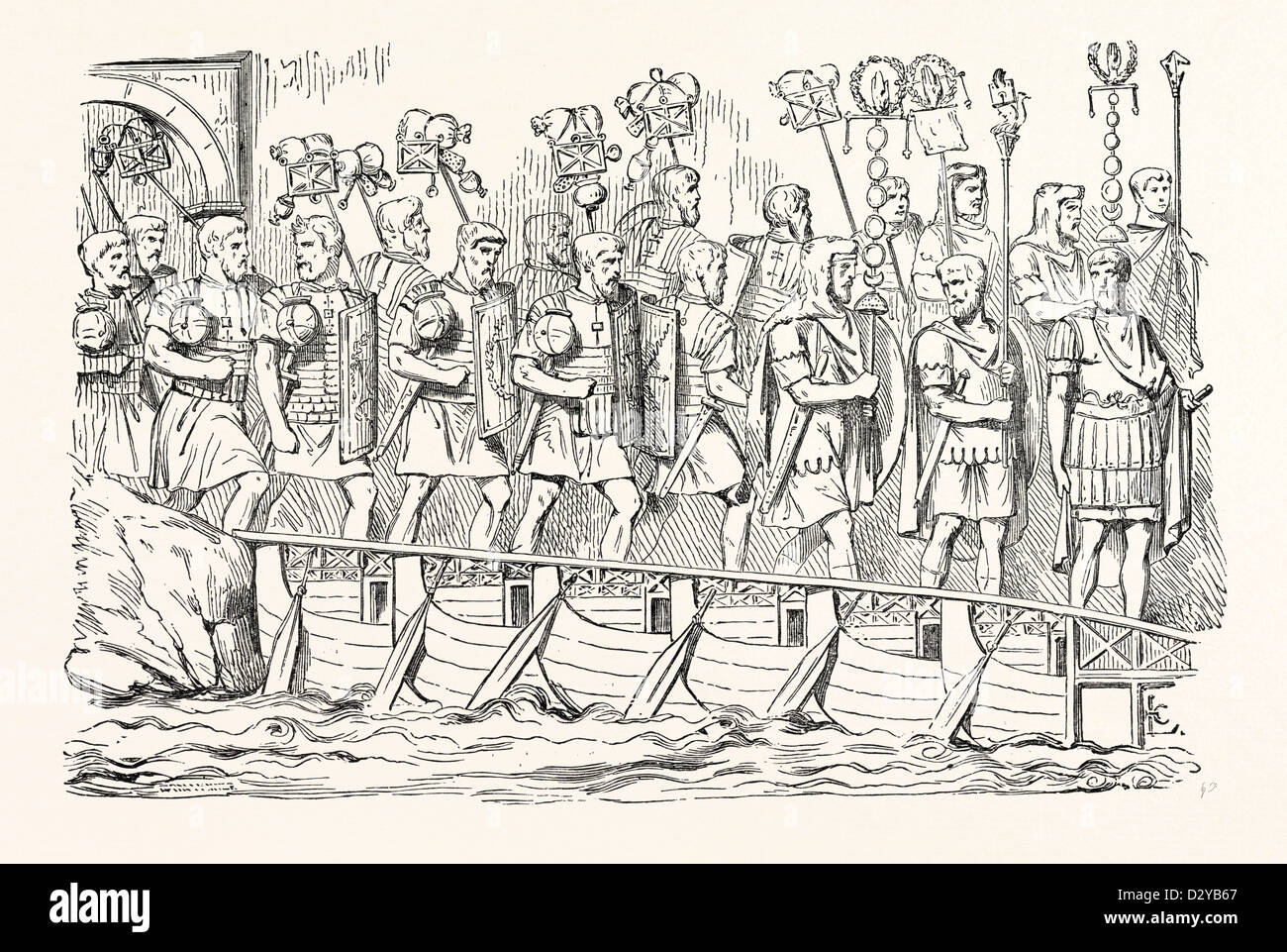 ROMAN SOLDIERS PASSING OVER A BRIDGE OF BOATS. (From the Antonine ...