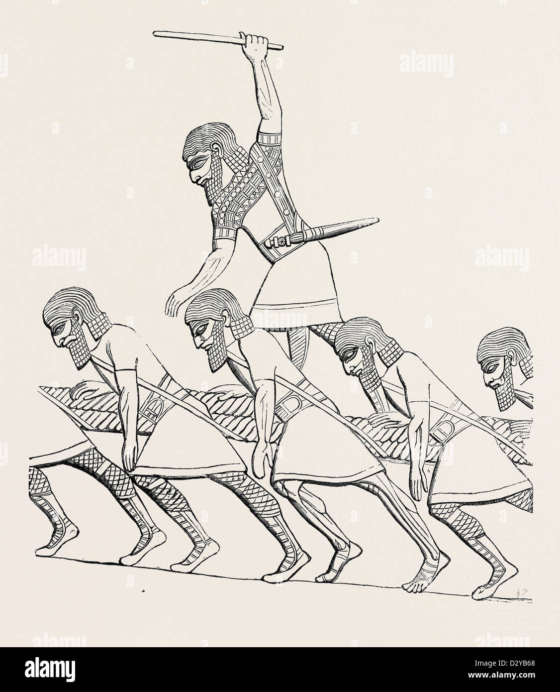 TASKMASTER AND CAPTIVES DRAGGING COLOSSAL BULL Stock Photo - Alamy