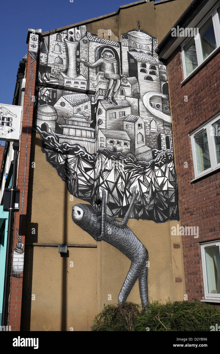 Street art in Sheffield city centre England UK by the artist Phlegm ...