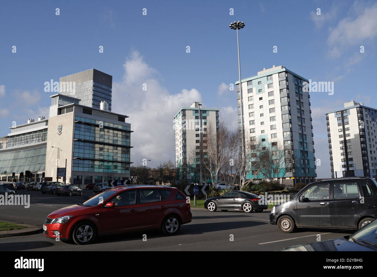 Busy traffic roundabout in Sheffield England. Inner ring road ...