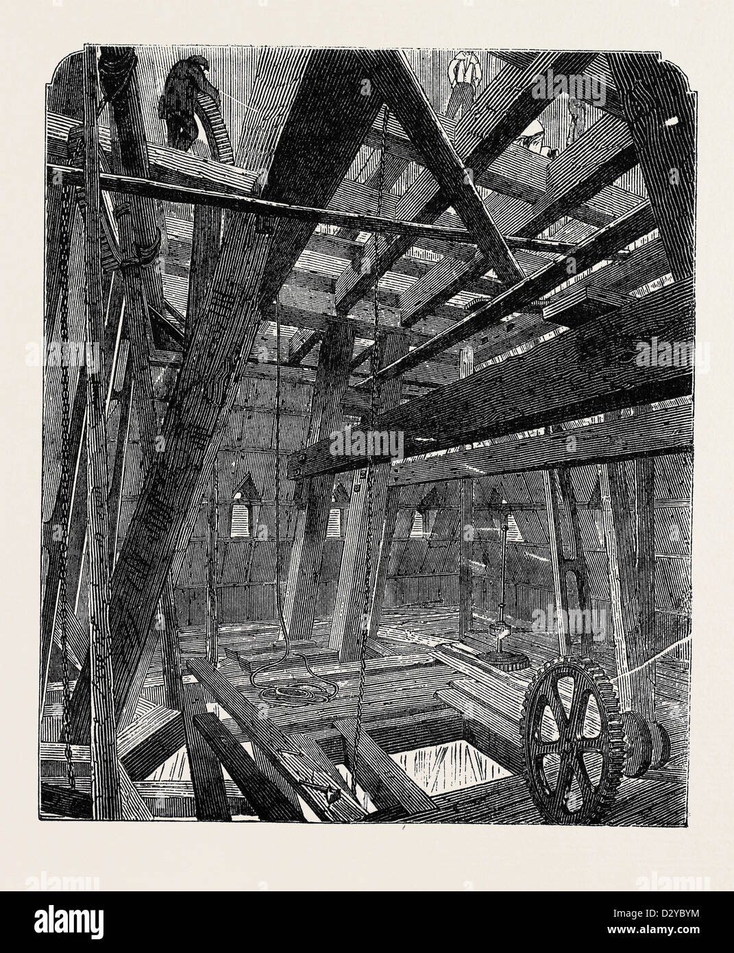 SCAFFOLDING FOR RAISING THE QUARTER BELLS IN THE CLOCK TOWER OF THE NEW ...