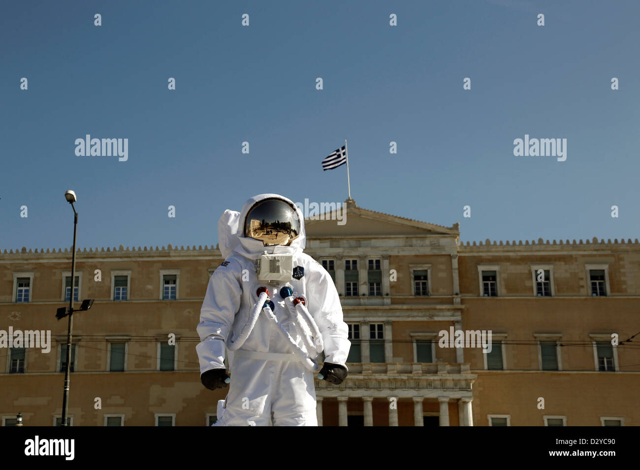 Astronaut poses in front of Greek Parliament during advertisement at ...
