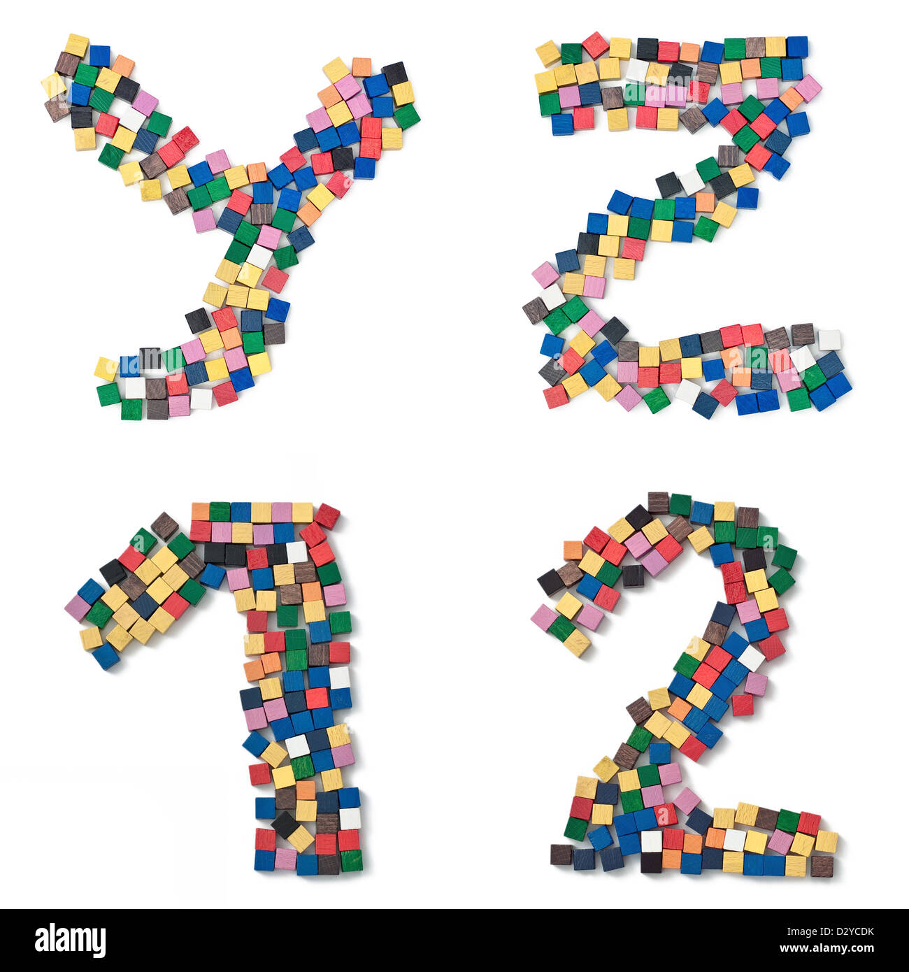 children alphabet and numbers builded with wooden blocks complete Font ...