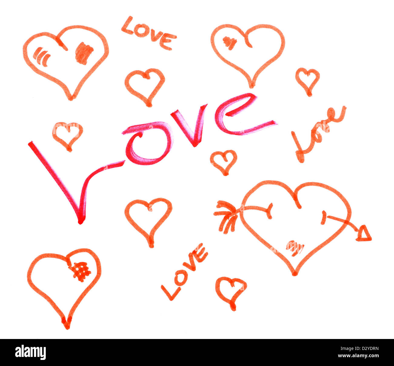 Hand drawn Valentines message with hearts on the white paper Stock ...