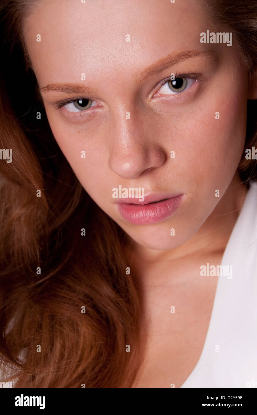 Young serious woman close-ip with focus on eyes Stock Photo - Alamy