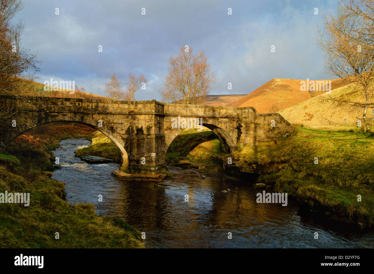 Slippery Stones Bridge Over River Derwentnear Howden Reservoirpeak Districtderbyshire Stock