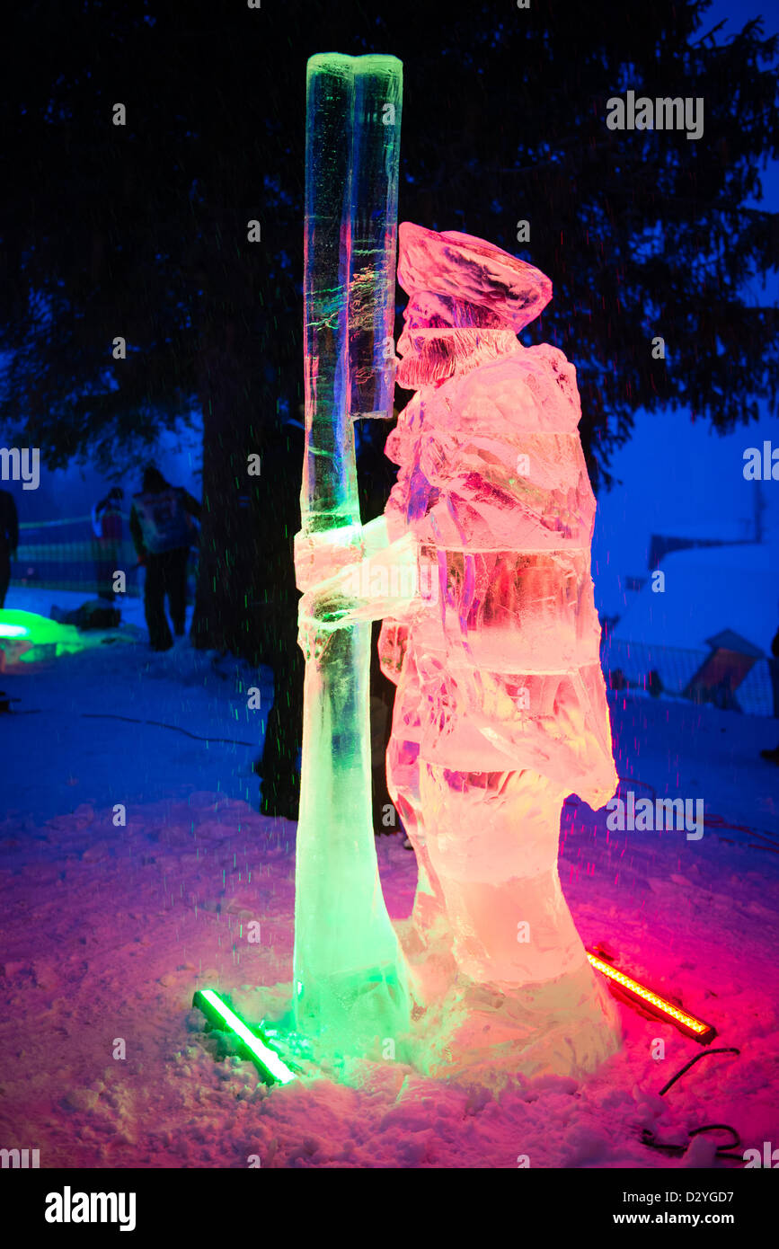 Ice sculpture of Janosik created by Slovak team during the Tatry Ice ...