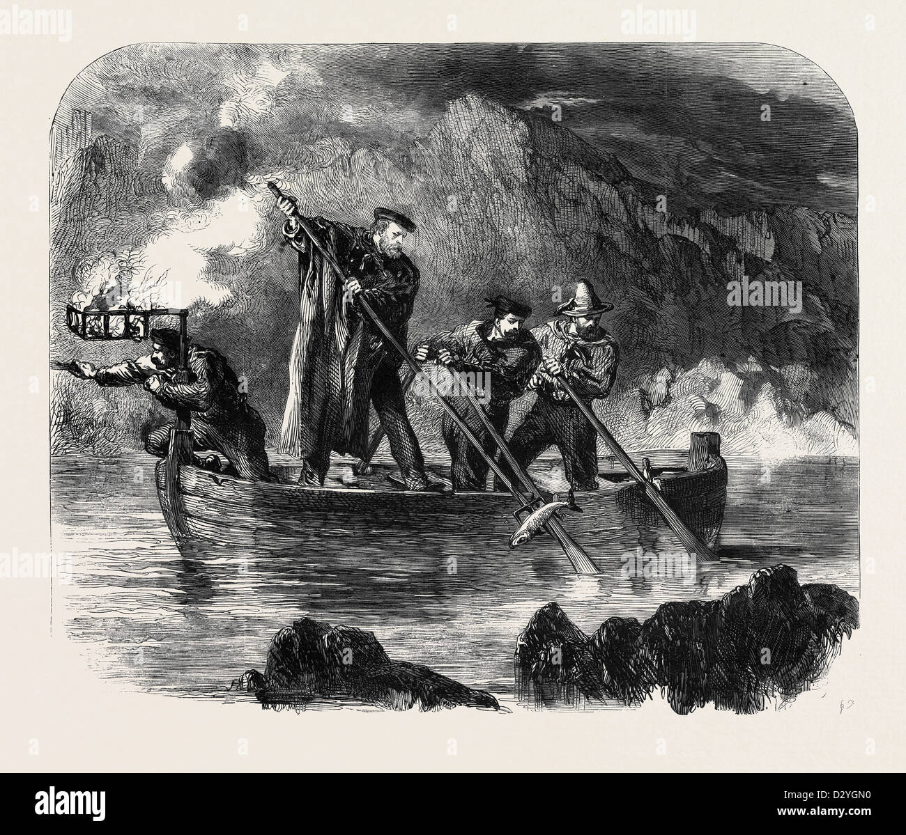 GENERAL GARIBALDI SPEARING FISH BY NIGHT OFF CAPRERA Stock Photo - Alamy