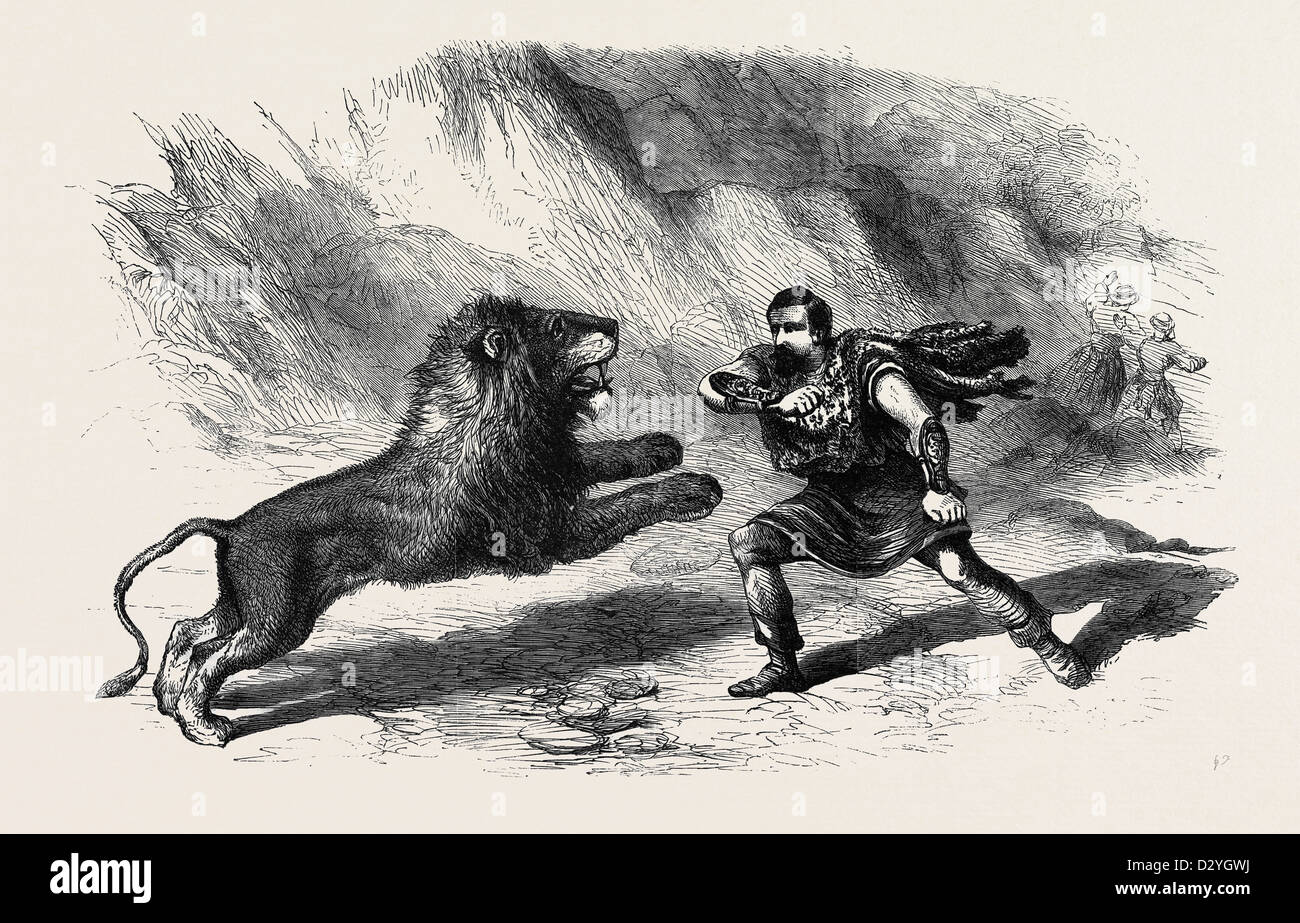 MR. CROCKETT THE LION TAMER PERFORMING WITH HIS LIONS AT ASTLEY'S ...