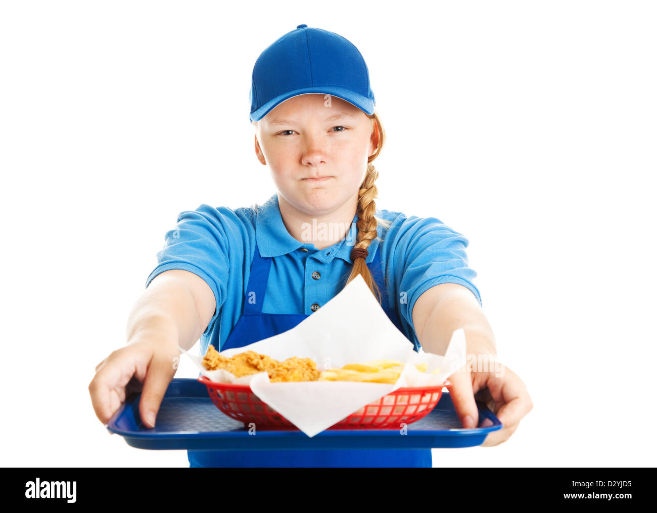 Teen girl serving fast food along with a big helping of bad attitude ...